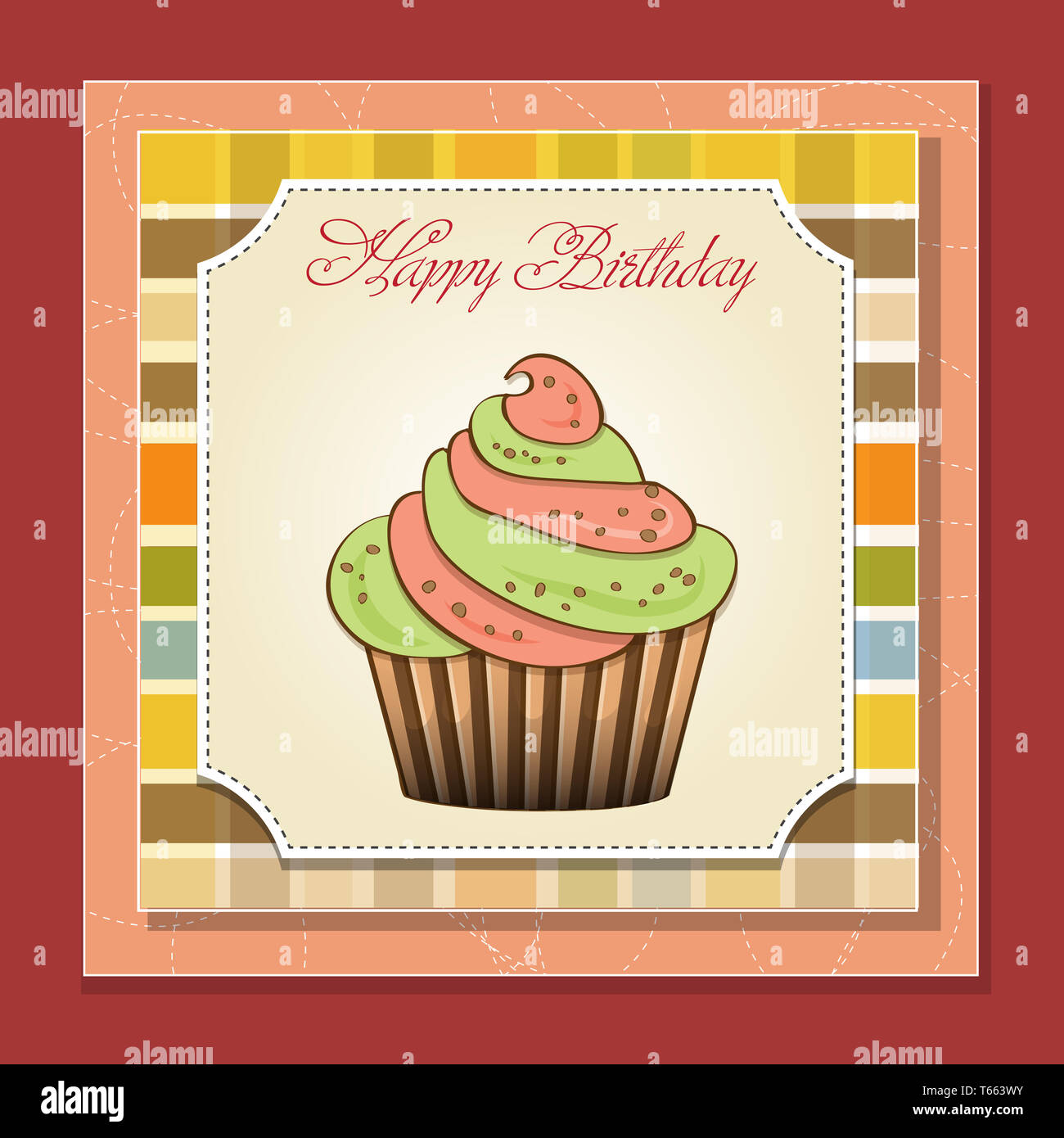 cute happy birthday card with cupcake Stock Photo - Alamy
