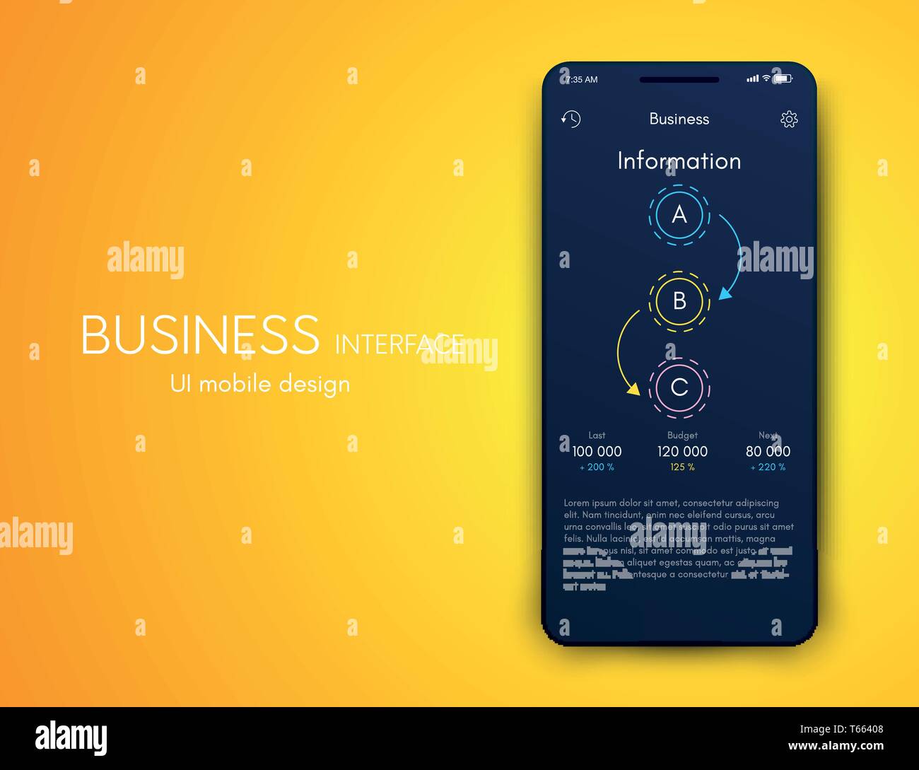 User interface with infographics with charts and graphs in flat design ...