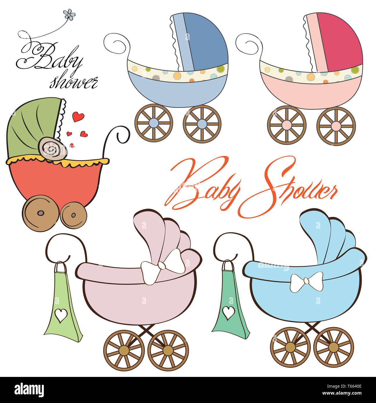 cartoon prams collection on white background Stock Photo - Alamy