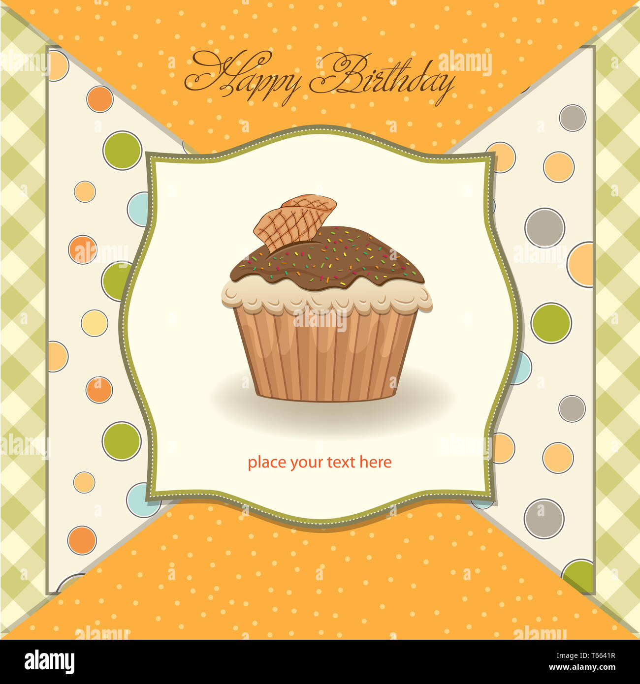 cute happy birthday card with cupcake Stock Photo - Alamy