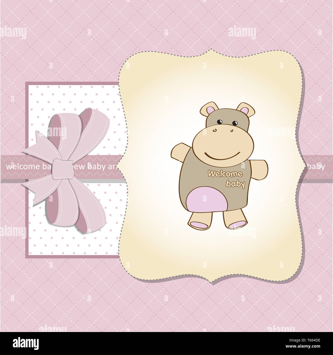 childish baby girl announcement card with hippo toy Stock Photo - Alamy