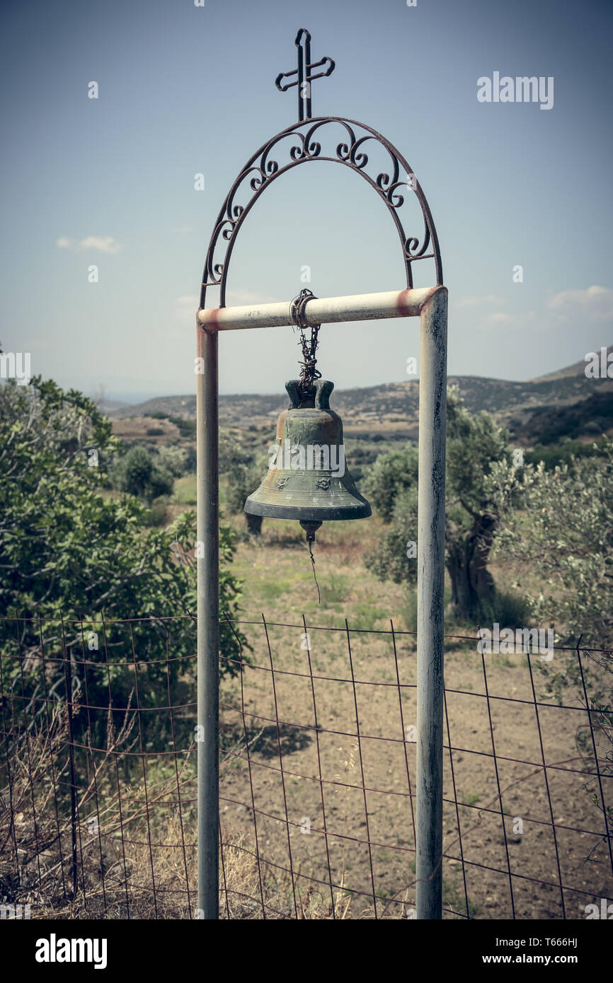 vintage style photo of a greek church bell Stock Photo - Alamy