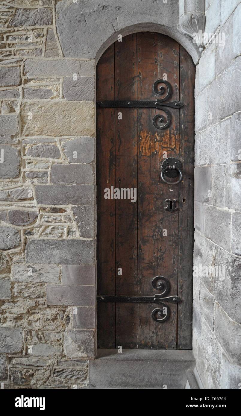 A medieval oak doorway at St David's Cathedral, Pembrokeshire, West ...