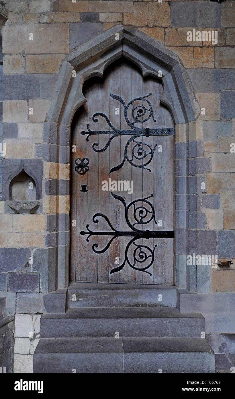 A medieval oak doorway at St David's Cathedral, Pembrokeshire, West ...