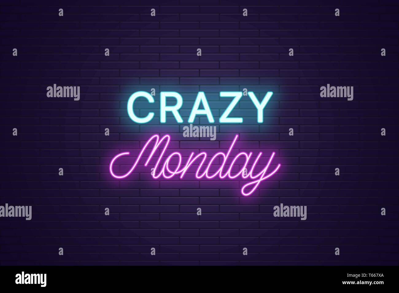 Neon composition of headline Crazy Monday. Glowing Neon text Crazy ...