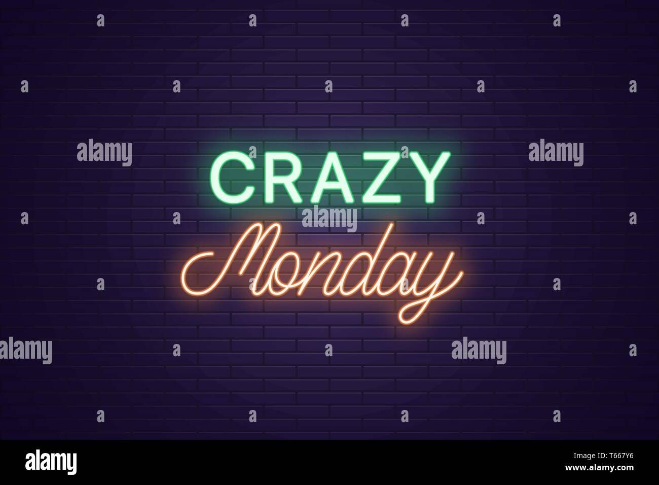 Neon composition of headline Crazy Monday. Glowing Neon text Crazy ...