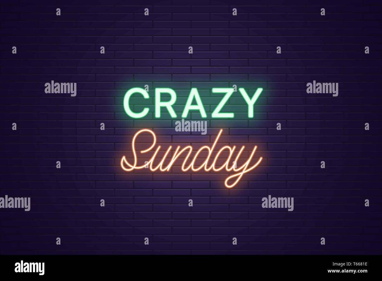 Neon composition of headline Crazy Sunday. Glowing Neon text Crazy ...