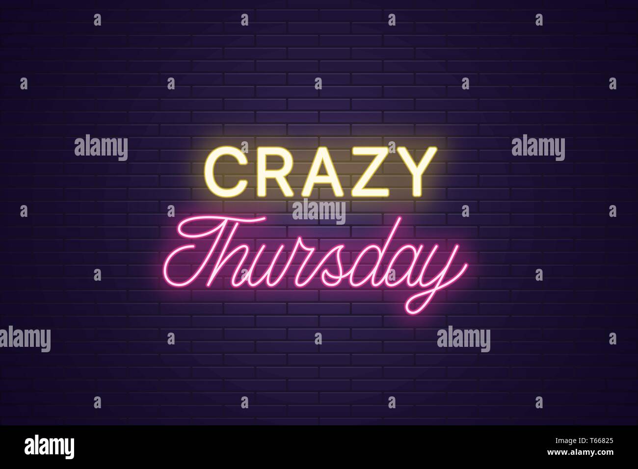 Neon composition of headline Crazy Thursday. Glowing Neon text Crazy ...