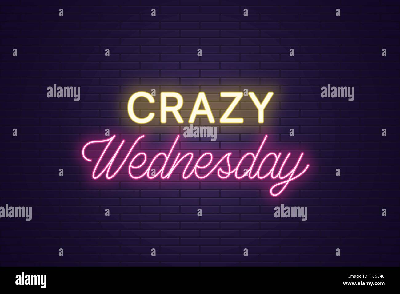 Neon composition of headline Crazy Wednesday. Glowing Neon text Crazy ...