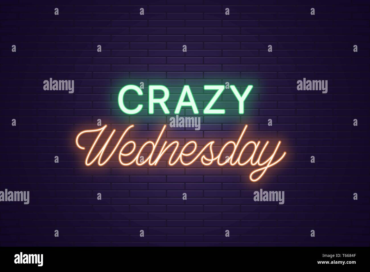 Neon composition of headline Crazy Wednesday. Glowing Neon text Crazy ...