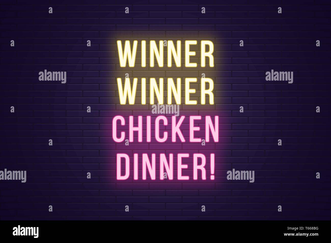Neon gaming slogan, Winner Winner Chicken Dinner. Glowing Neon text for ...