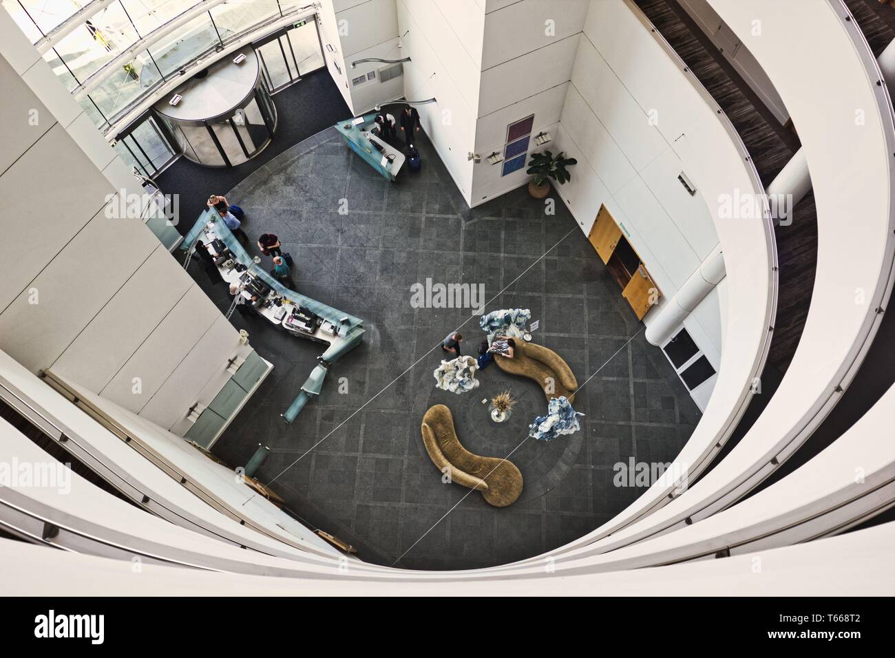 St David's Hotel high angle view of the atrium and lobby, Cardiff Bay ...