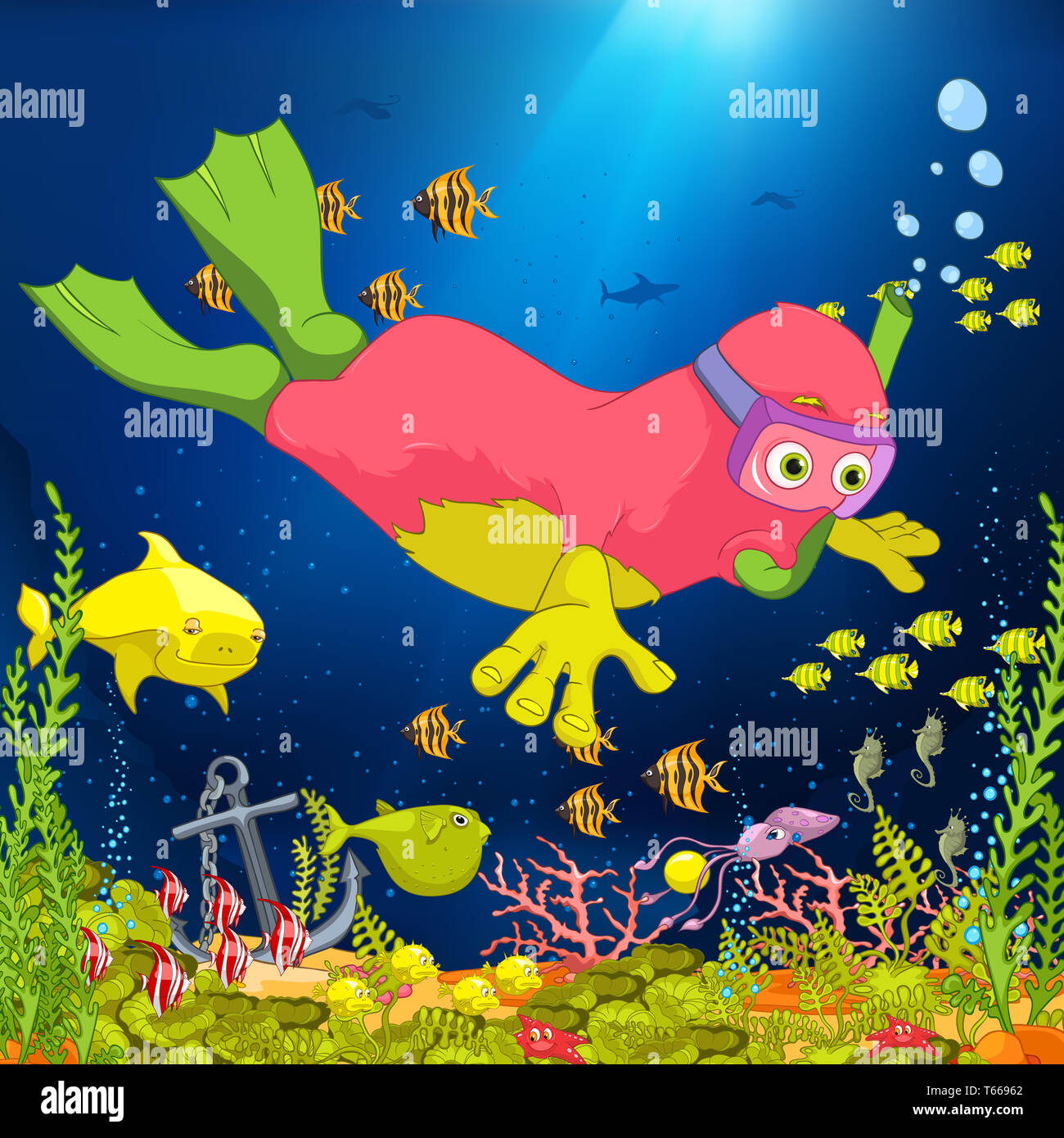Cartoon illustration funny scuba diver hi-res stock photography and ...