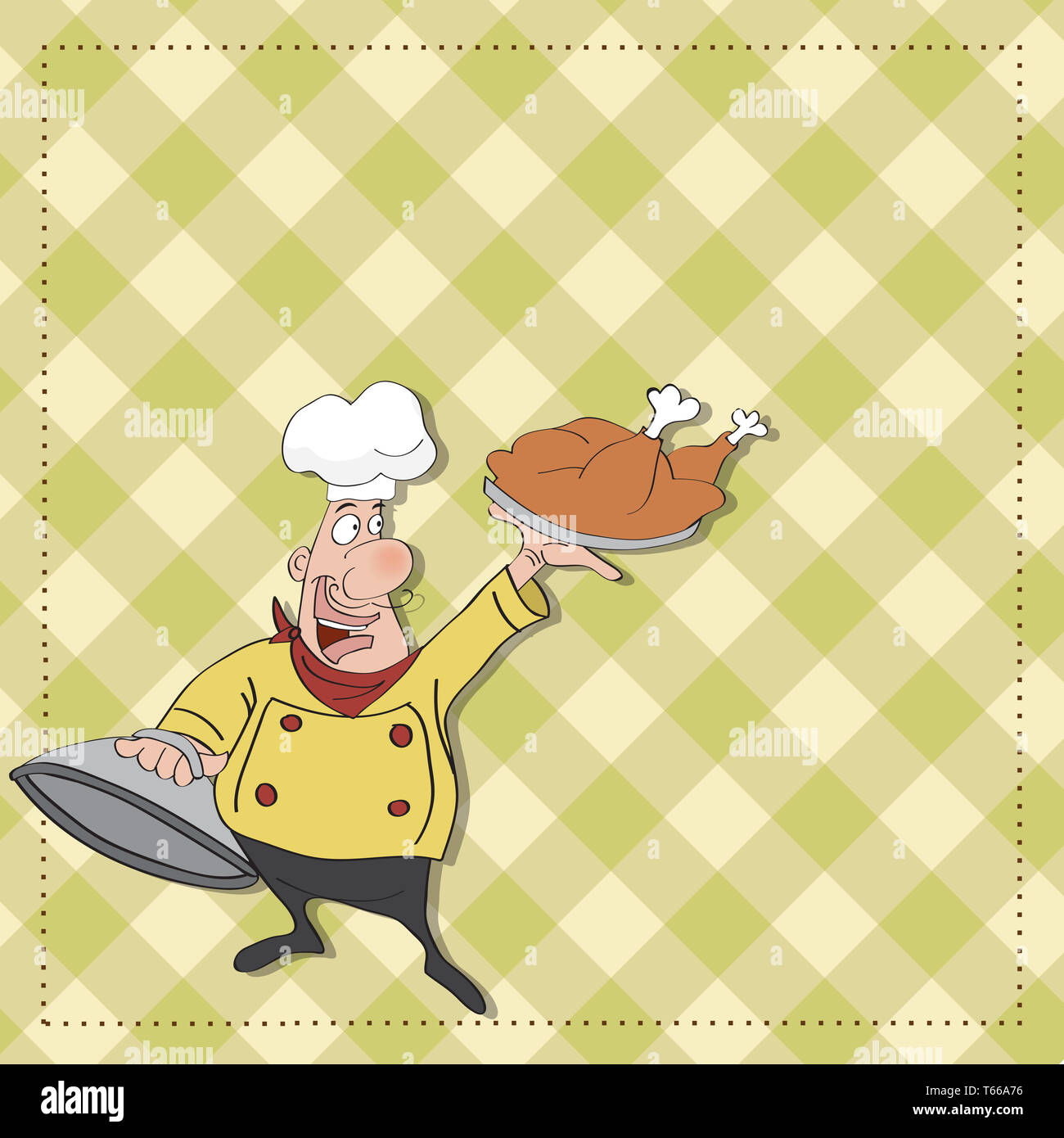 funny cartoon chef with tray of food in hand Stock Photo - Alamy