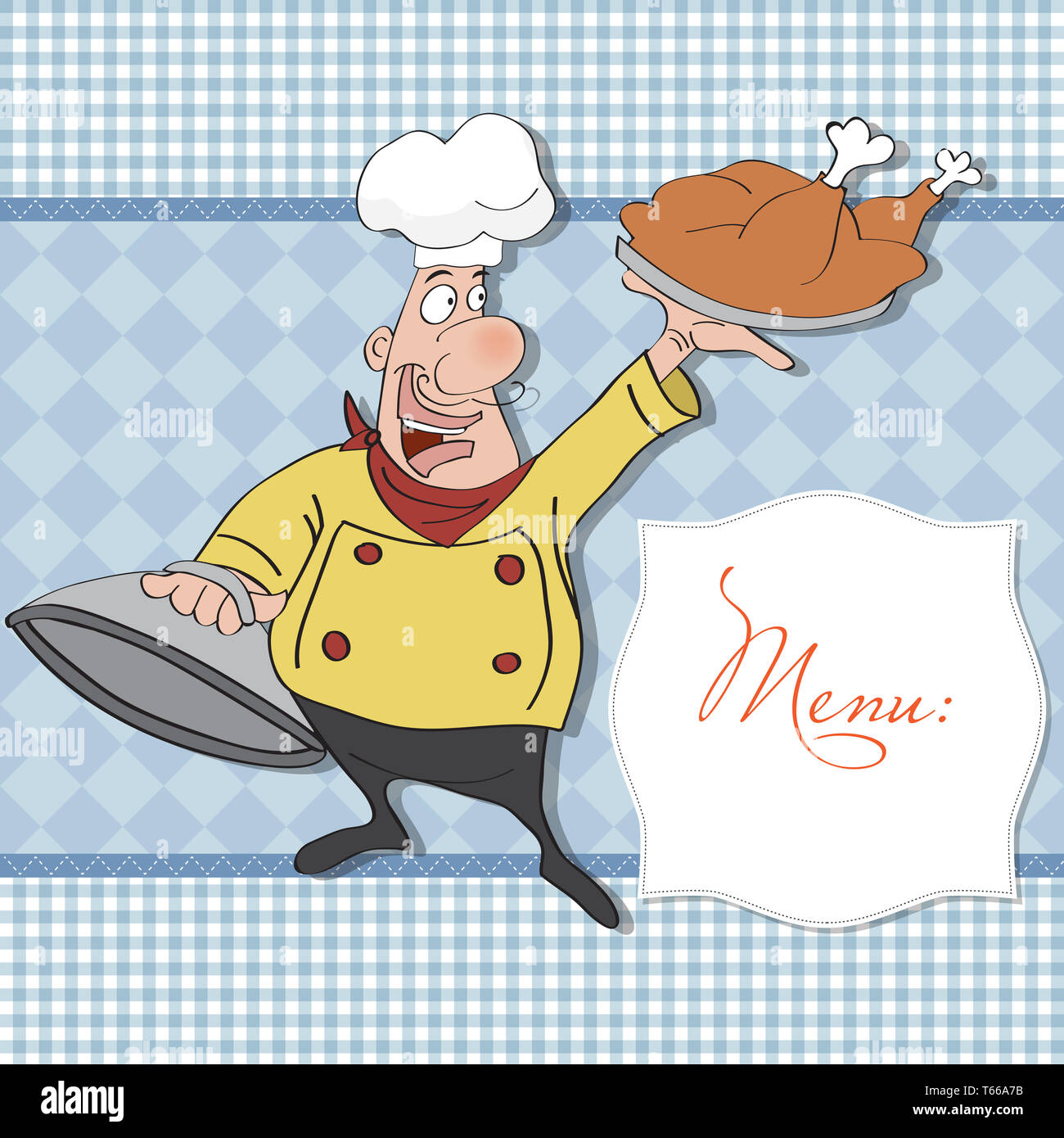 funny cartoon chef with tray of food in hand Stock Photo - Alamy