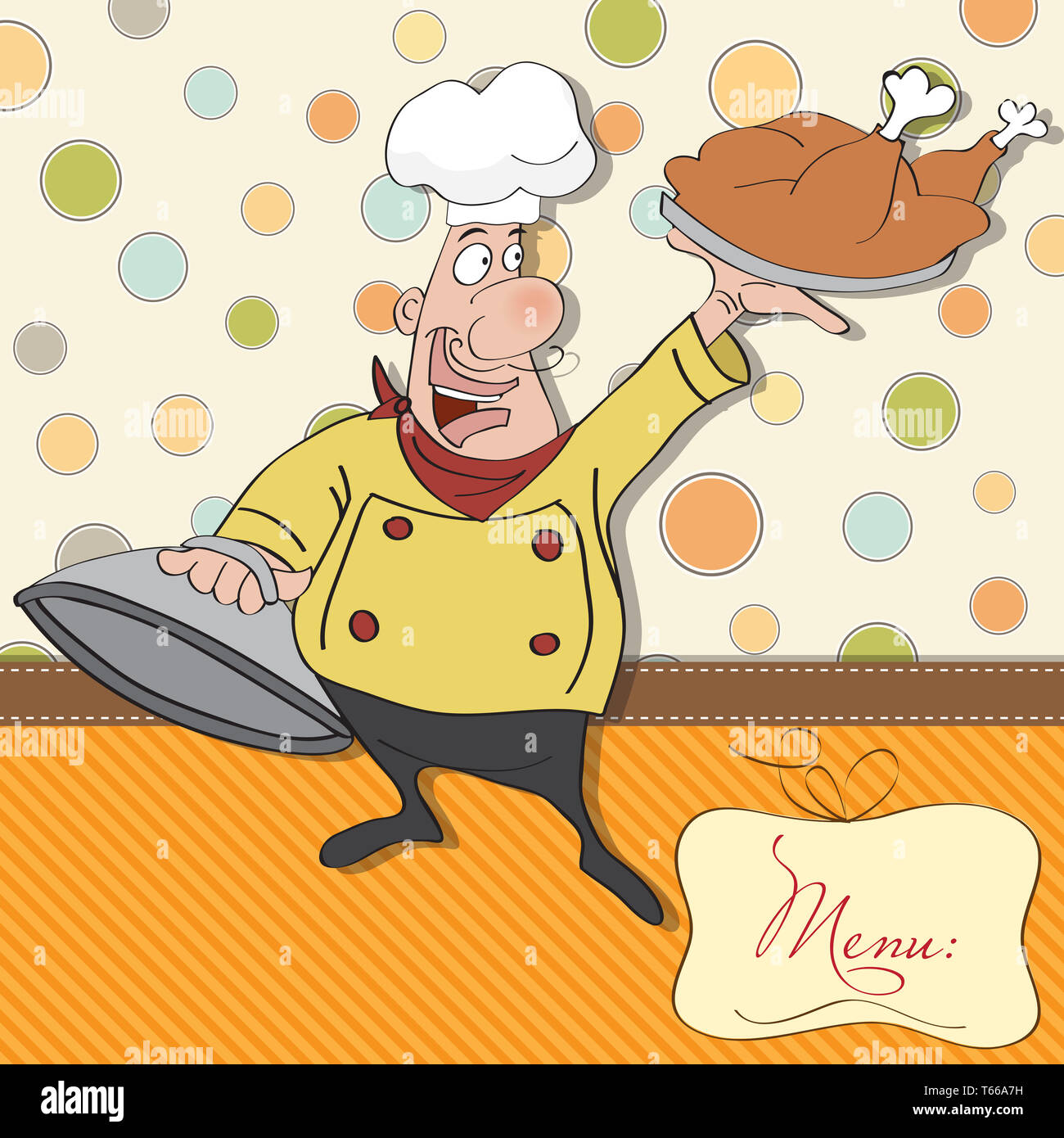 funny cartoon chef with tray of food in hand Stock Photo - Alamy