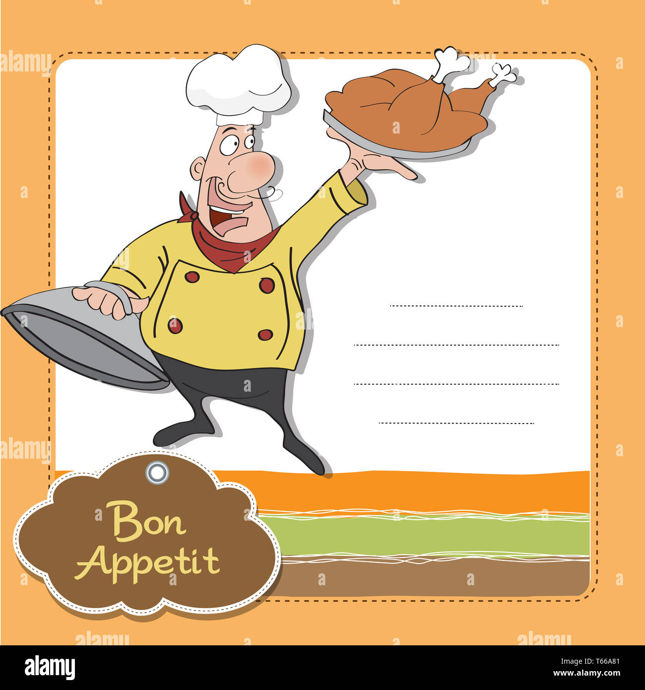 funny cartoon chef with tray of food in hand Stock Photo - Alamy