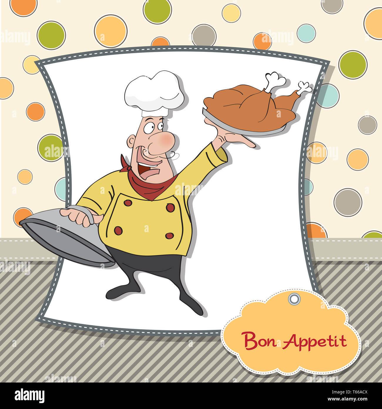 funny cartoon chef with tray of food in hand Stock Photo - Alamy