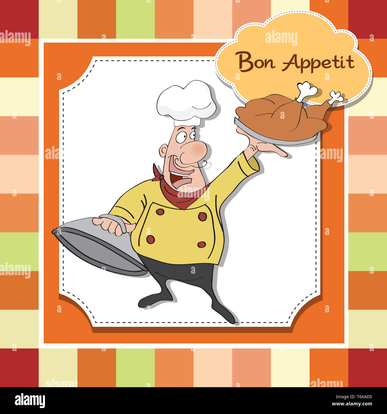 funny cartoon chef with tray of food in hand Stock Photo - Alamy