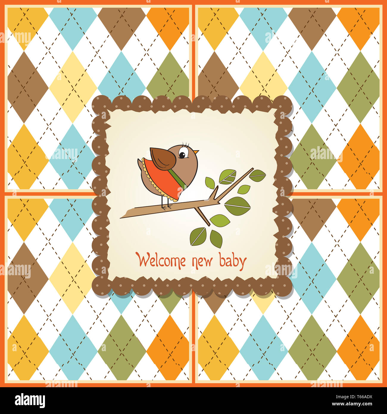 welcome baby card with funny little bird Stock Photo - Alamy