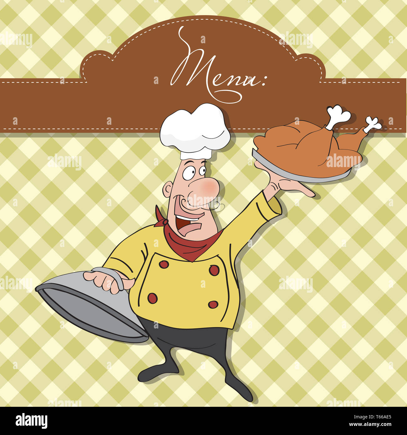funny cartoon chef with tray of food in hand Stock Photo - Alamy
