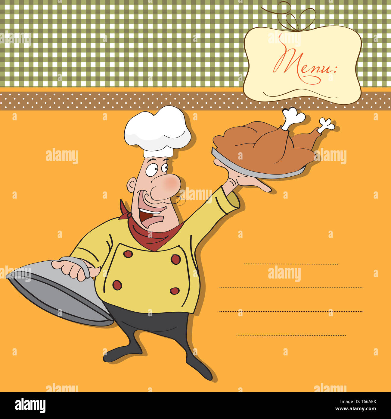 funny cartoon chef with tray of food in hand Stock Photo - Alamy