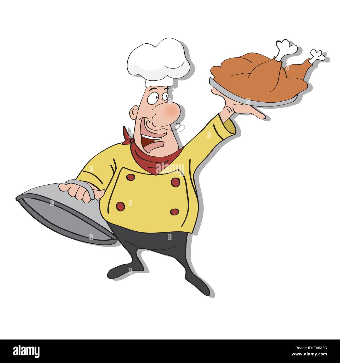 funny cartoon chef with tray of food in hand Stock Photo - Alamy