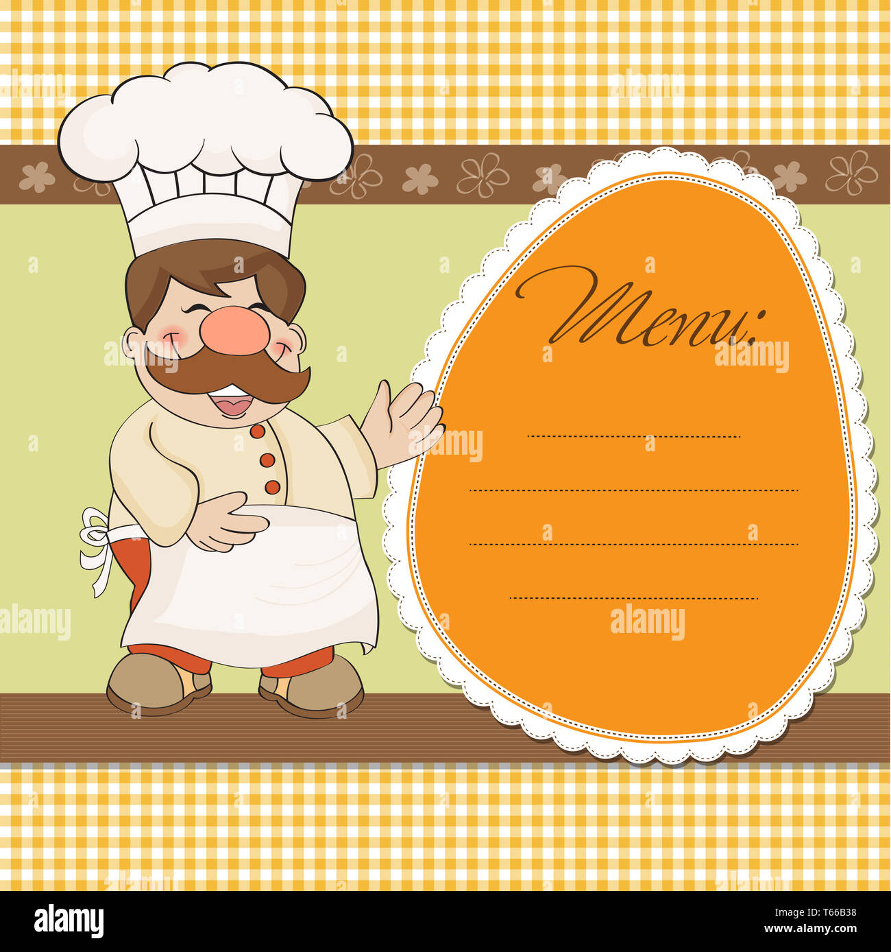 Background with Smiling Chef and Menu Stock Photo - Alamy