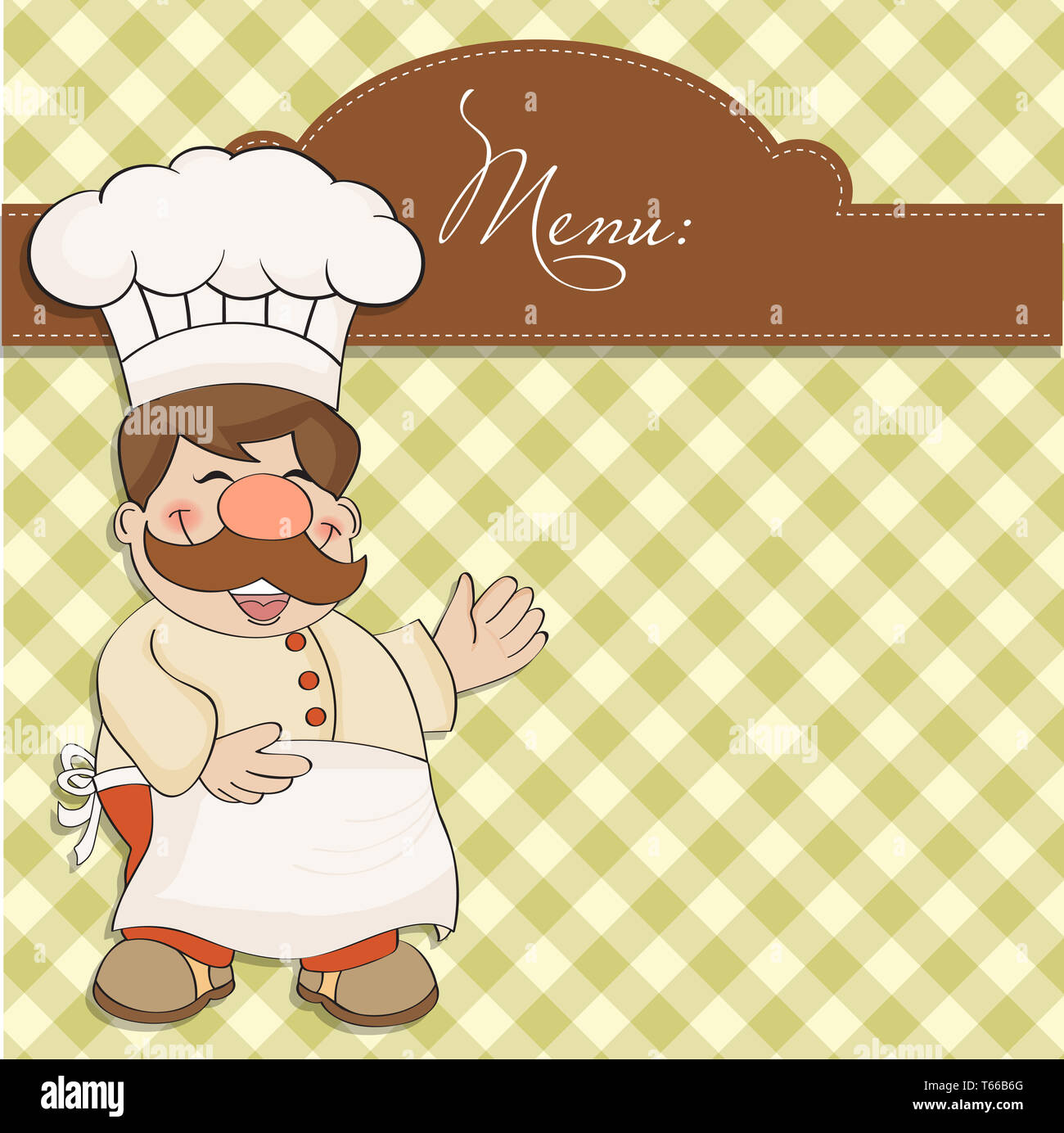 Background with Smiling Chef and Menu Stock Photo - Alamy