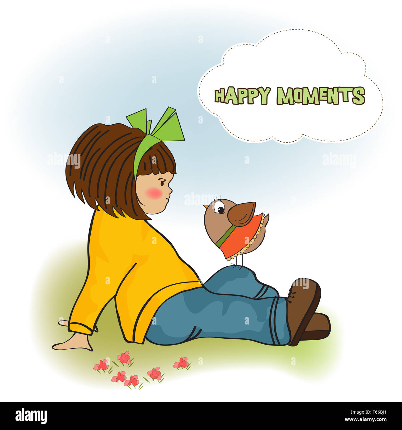 cute young girl talking to little bird Stock Photo - Alamy