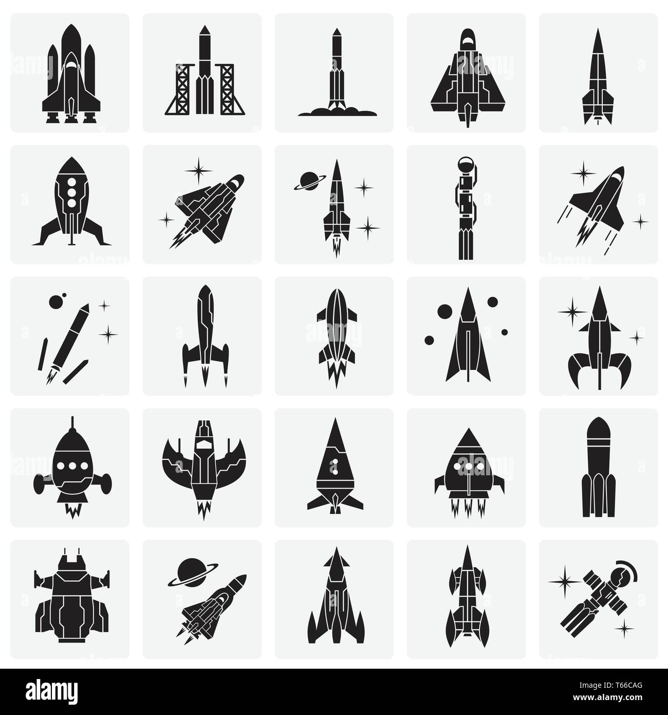 Rockets icons set on squares background for graphic and web design ...