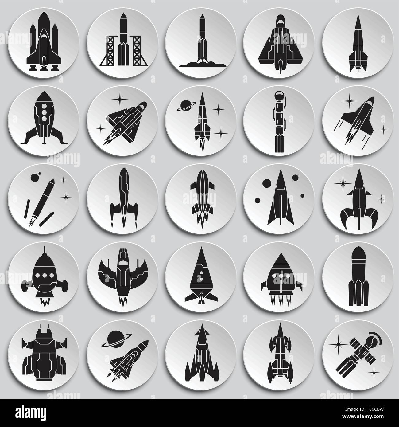 Rockets icons set on plates background for graphic and web design ...