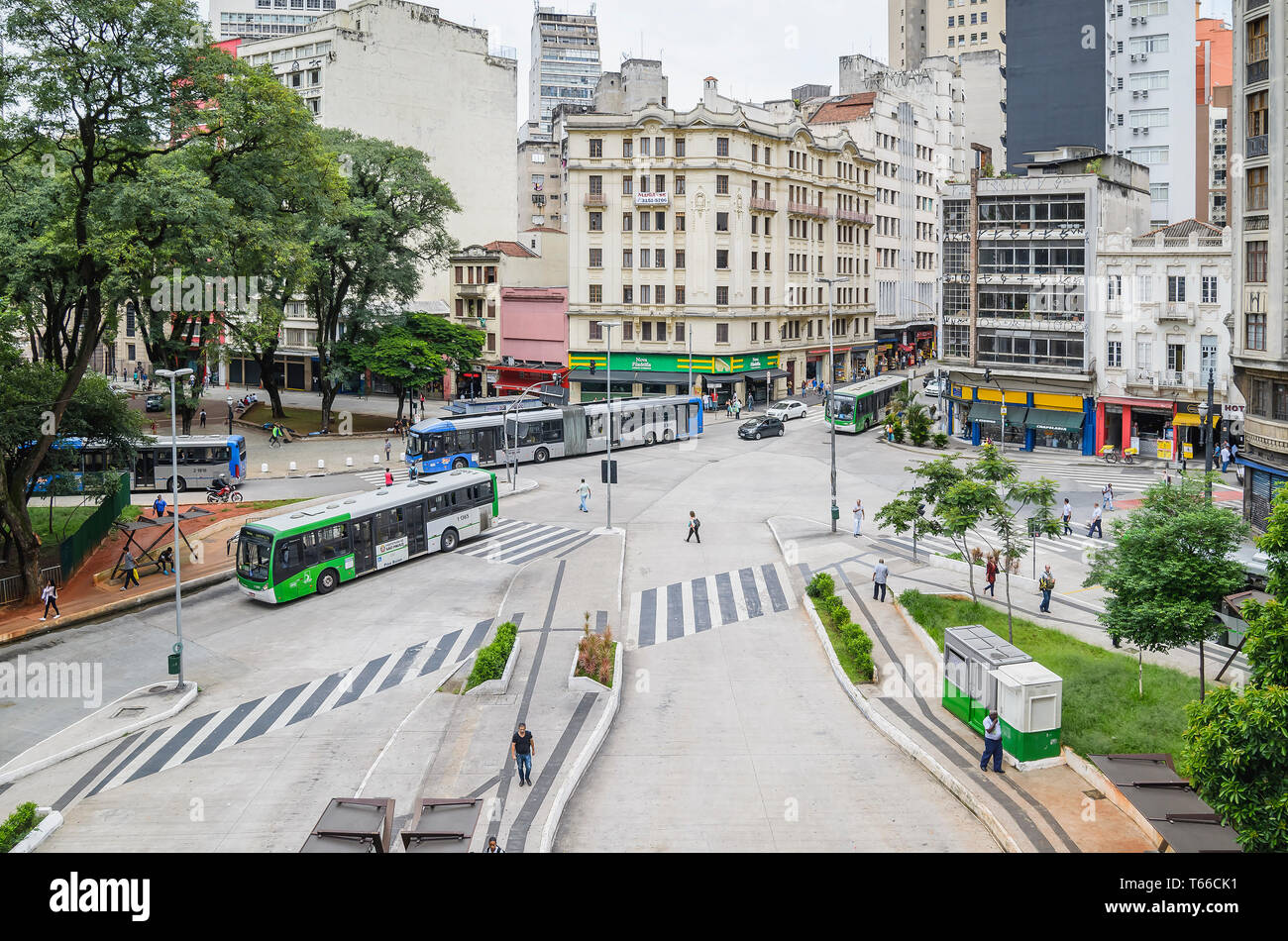 Sao Paulo SP, Brazil - February 27, 2019: Streets of downtown in front ...