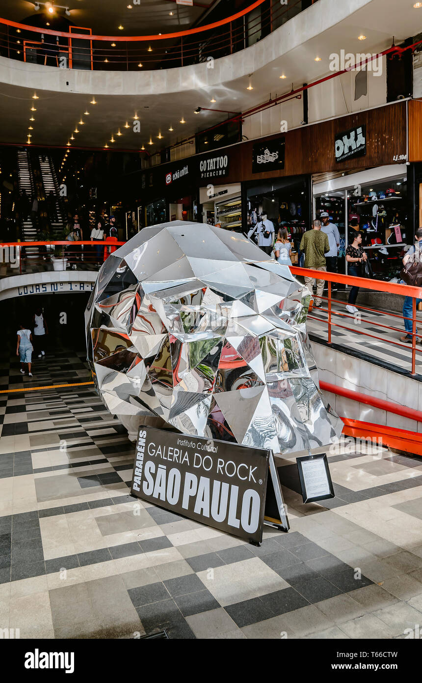 Sao Paulo SP, Brazil - February 27, 2019: Giant metallic skull in front ...