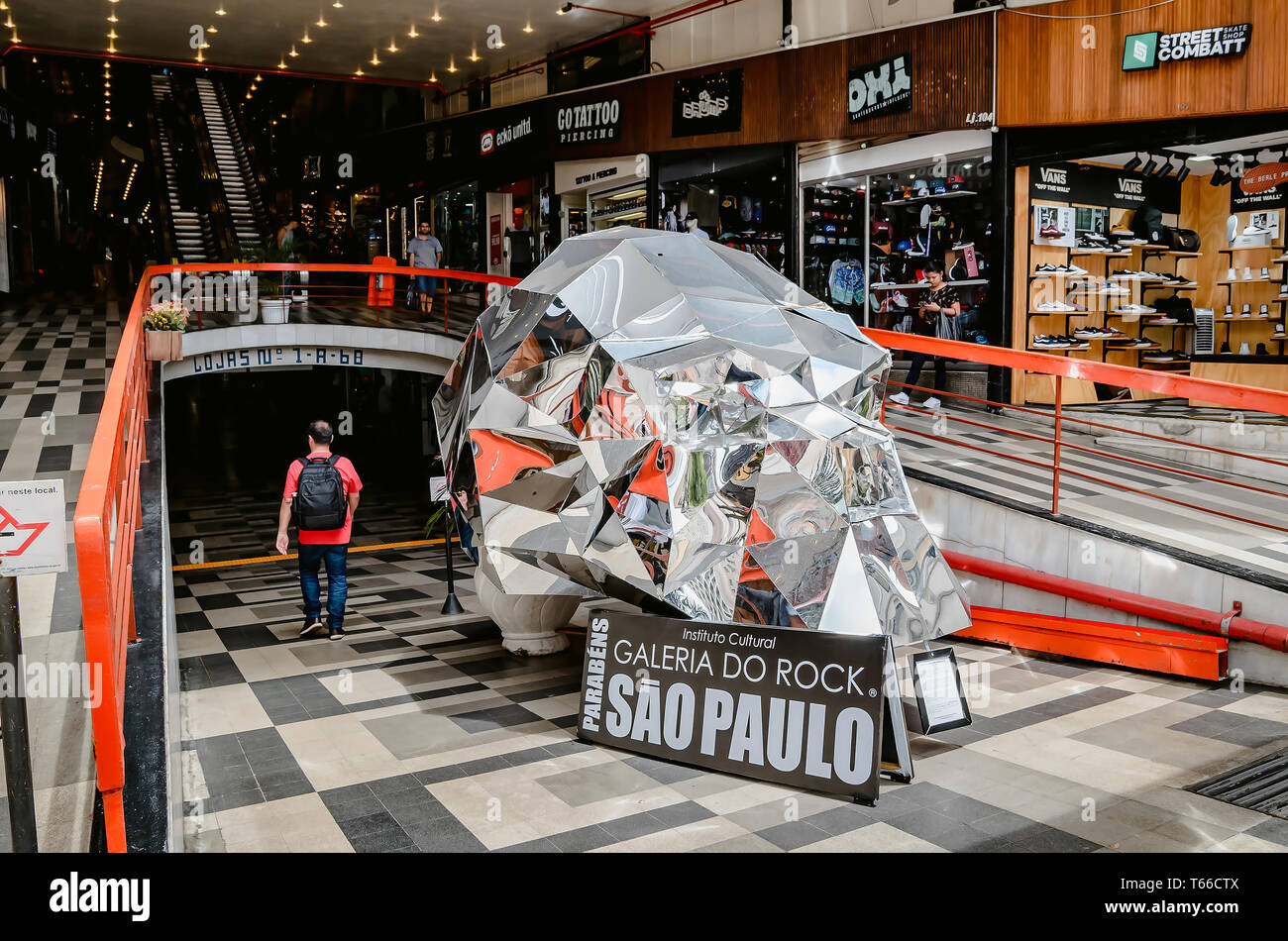 Sao Paulo SP, Brazil - February 27, 2019: Giant metallic skull in front ...