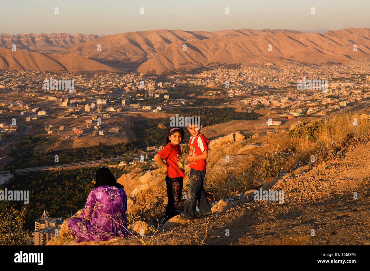 Kurdish family enjoy the view of Dohuk, Kurdish region of Iraq Stock ...