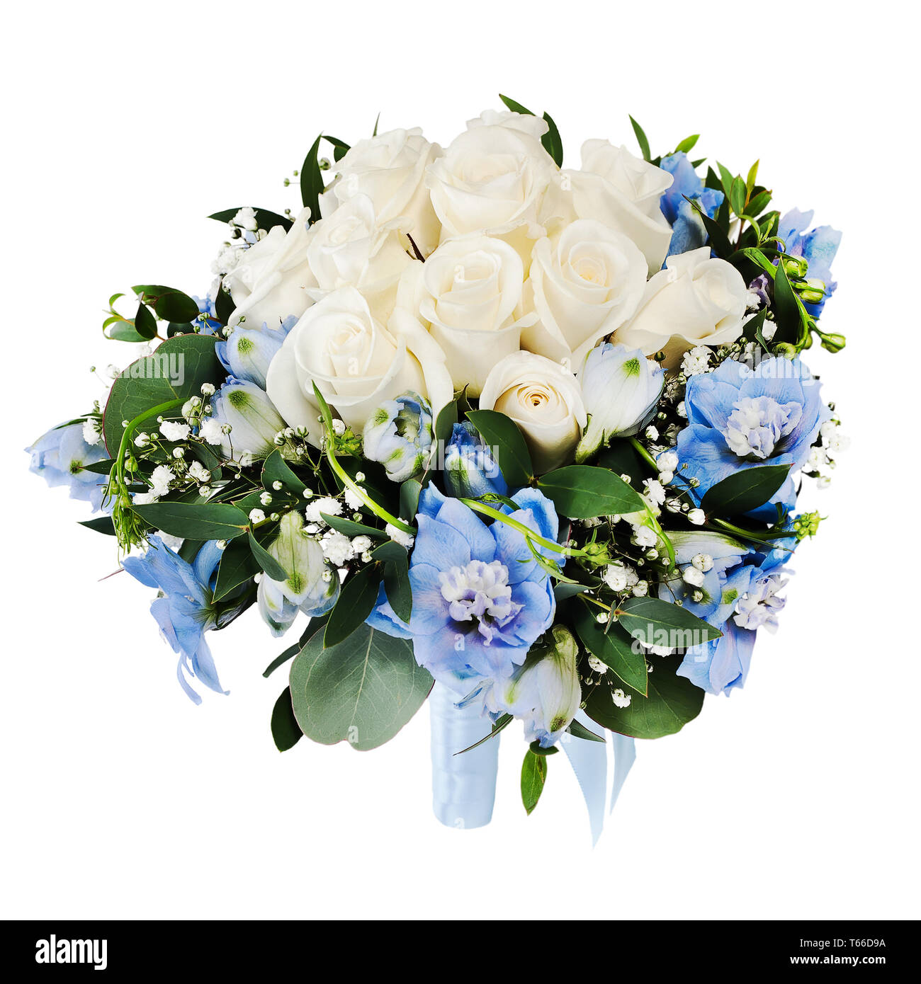 Floral wedding bouquet from white roses and delphi Stock Photo - Alamy