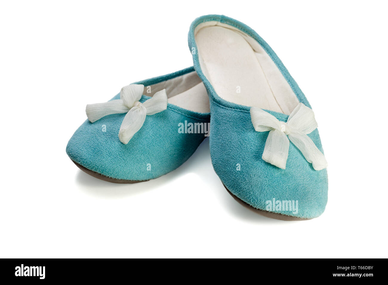 Pair house blue slippers isolated on white backgro Stock Photo - Alamy