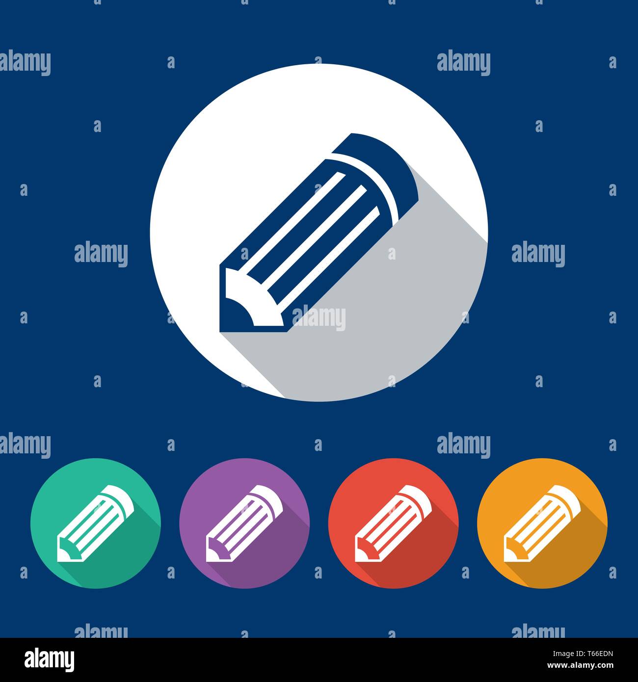 Pencil. Different colors of round flat icons. Vector illustration for ...