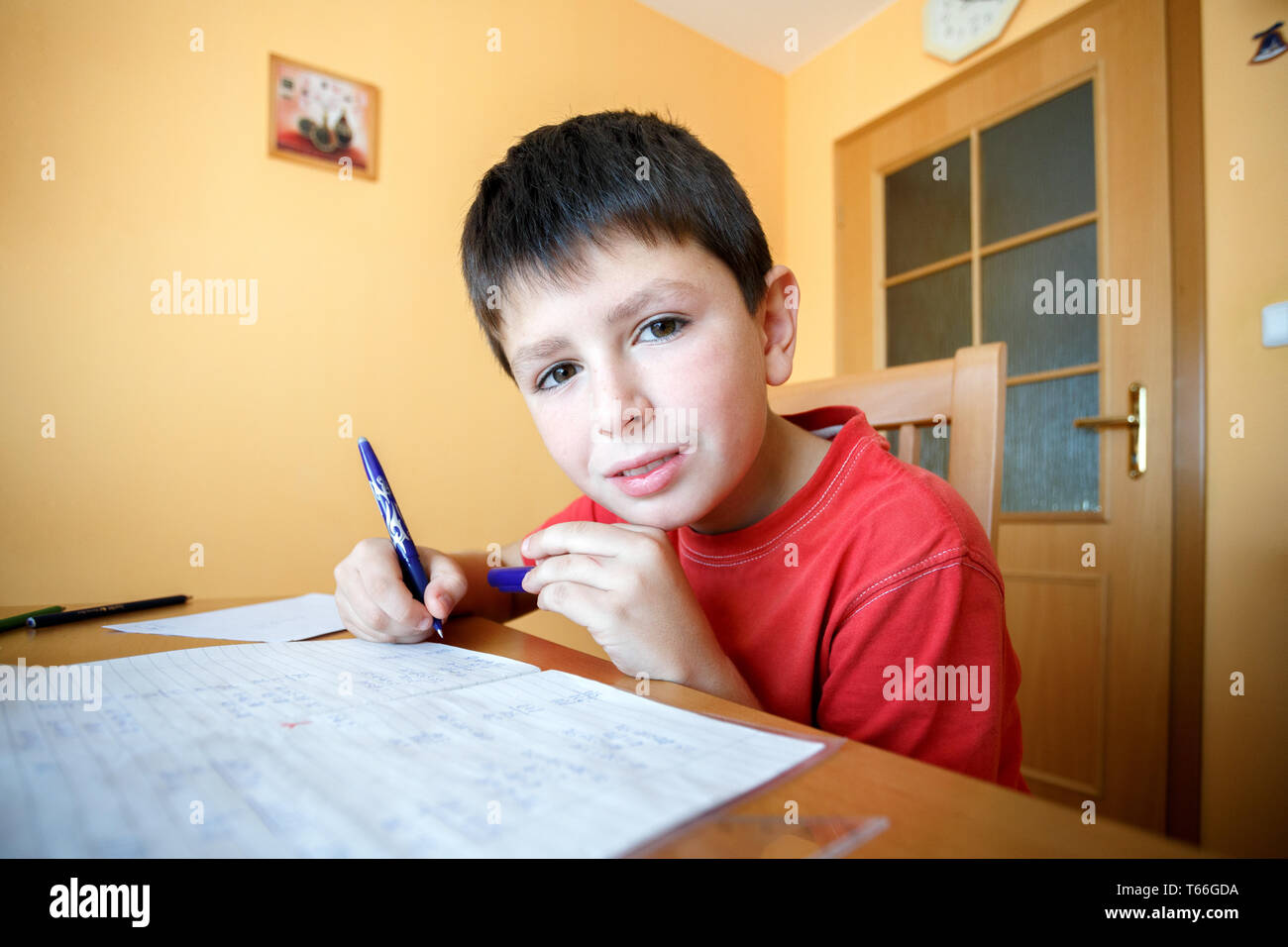 boy doing school homework Stock Photo - Alamy