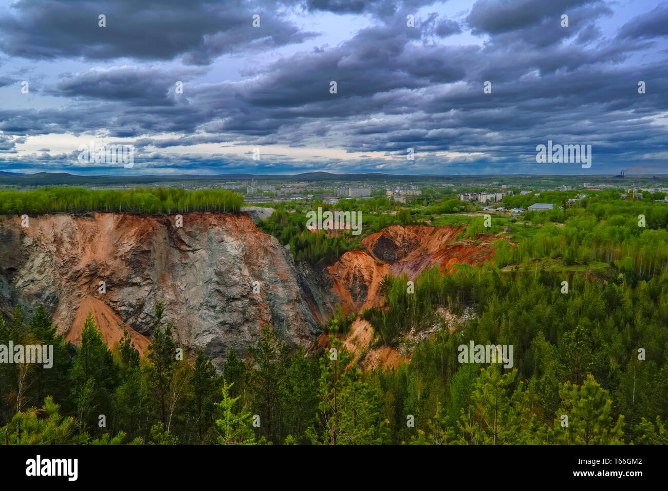 Top view of the large iron ore quarry Nizhny Tagil Russian Federation ...