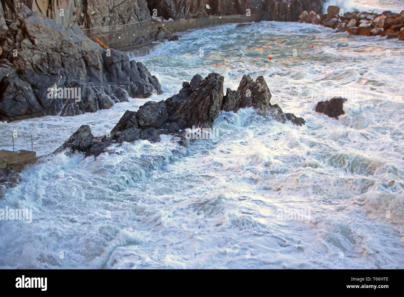 Landscape of Cinque terre, five lands at dawn from the terrace of ...