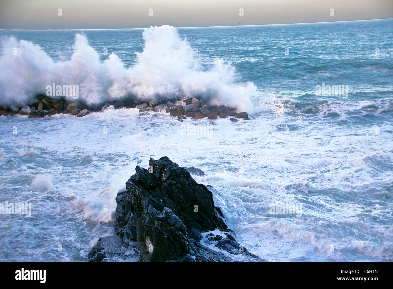 Landscape of Cinque terre, five lands at dawn from the terrace of ...