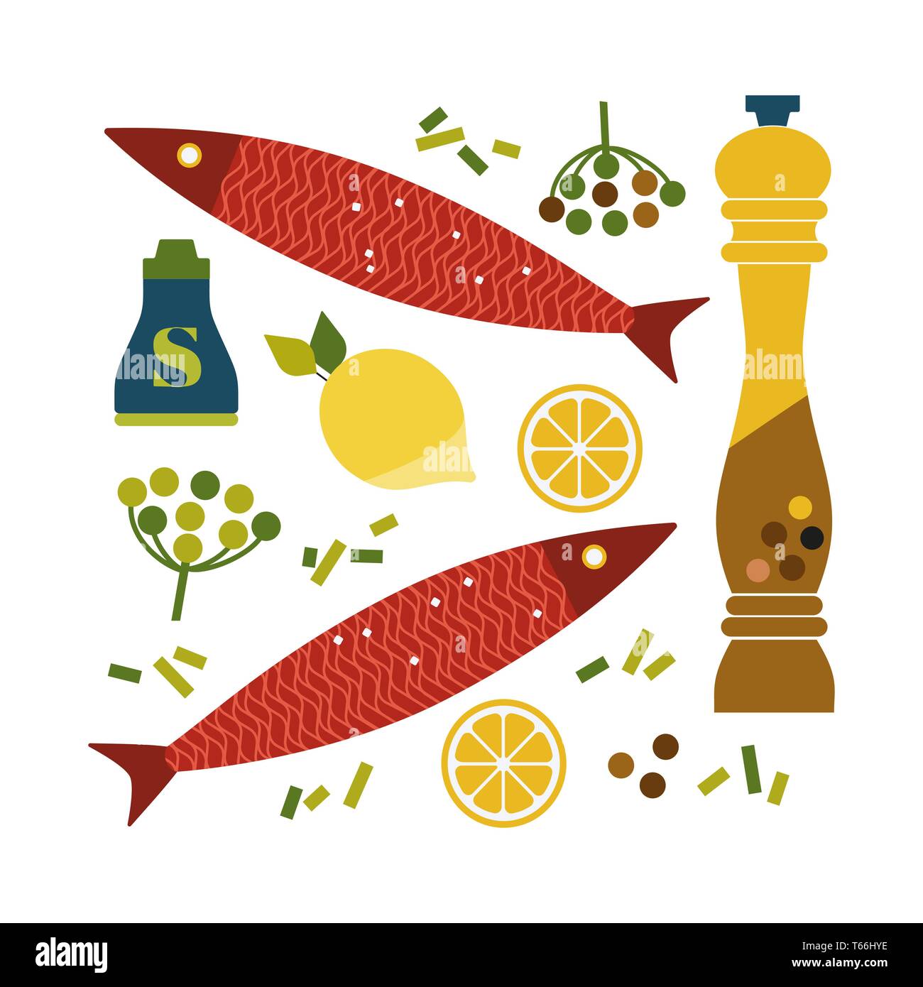 Flat hand drawn vector seafood icon collection Stock Vector Image & Art ...