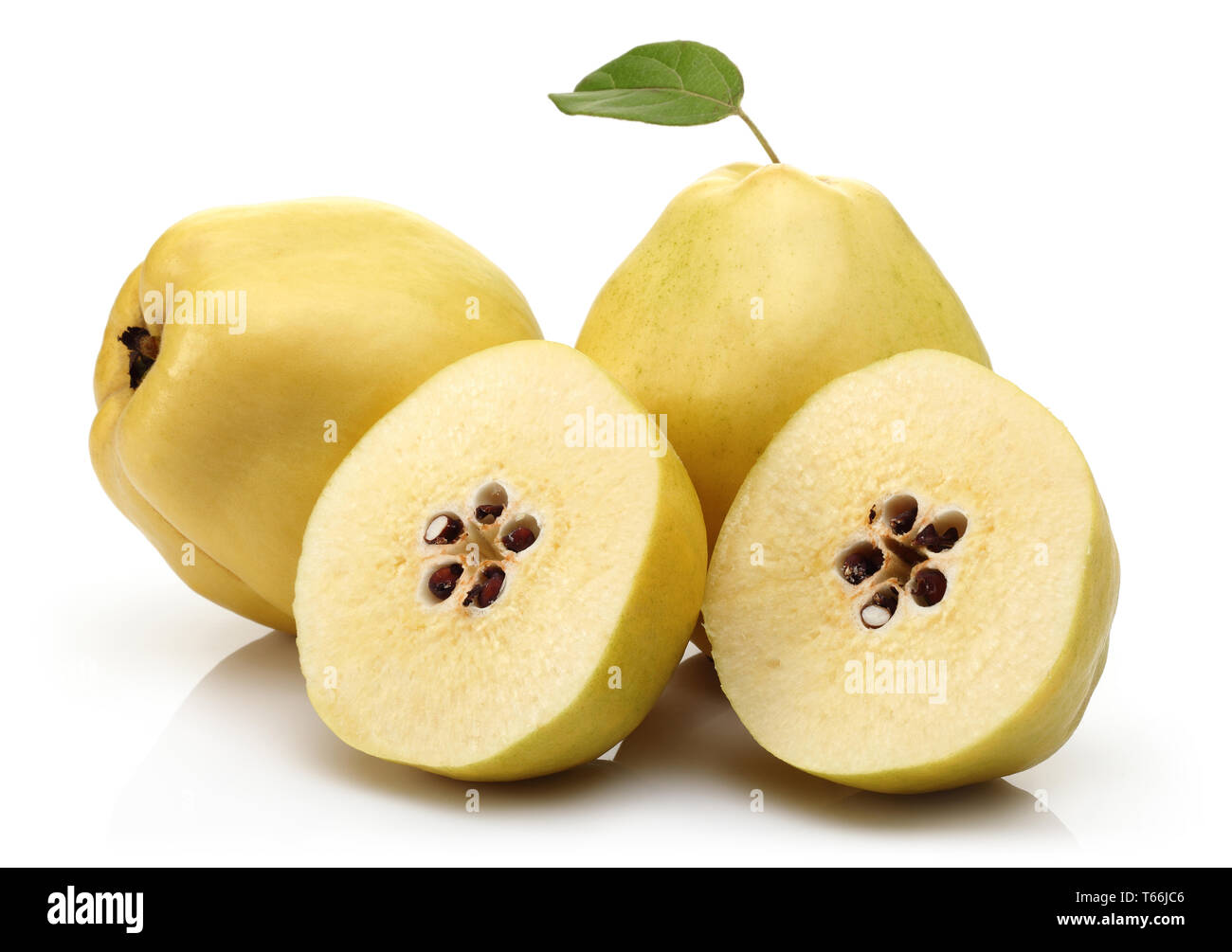 Fresh Quince fruits with leaf isolated on white background Stock Photo ...