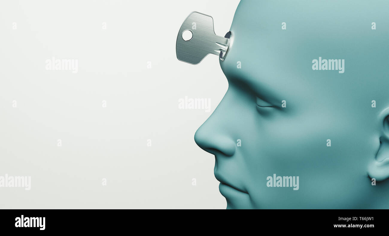 Head or brain with key, 3d rendering Stock Photo - Alamy