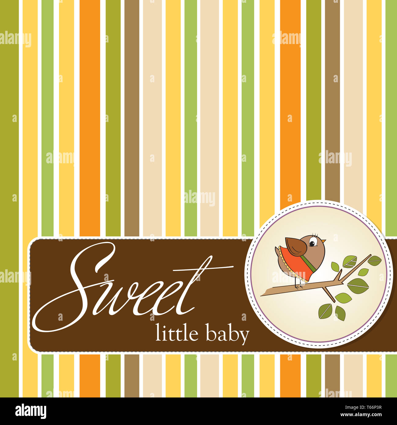 welcome baby card with funny little bird Stock Photo - Alamy