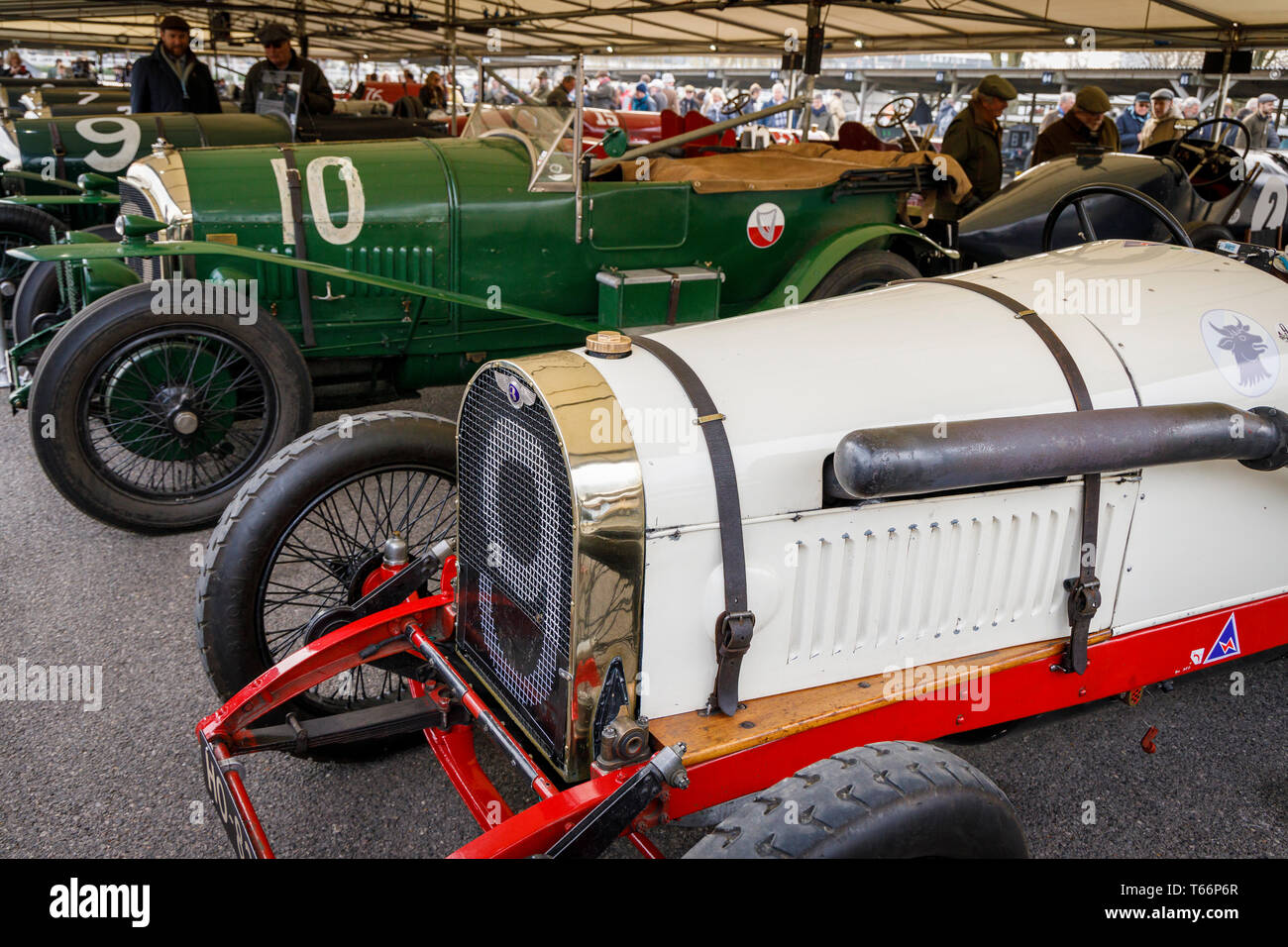 Vintage Bentleys in the paddock garage before the John Duff Trophy race ...