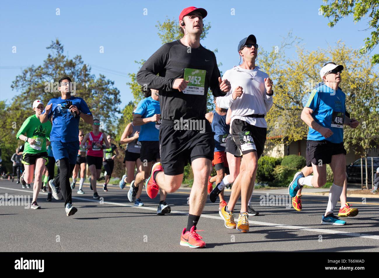 Participants running in the 2019 Eugene Marathon in Eugene, Oregon, USA ...