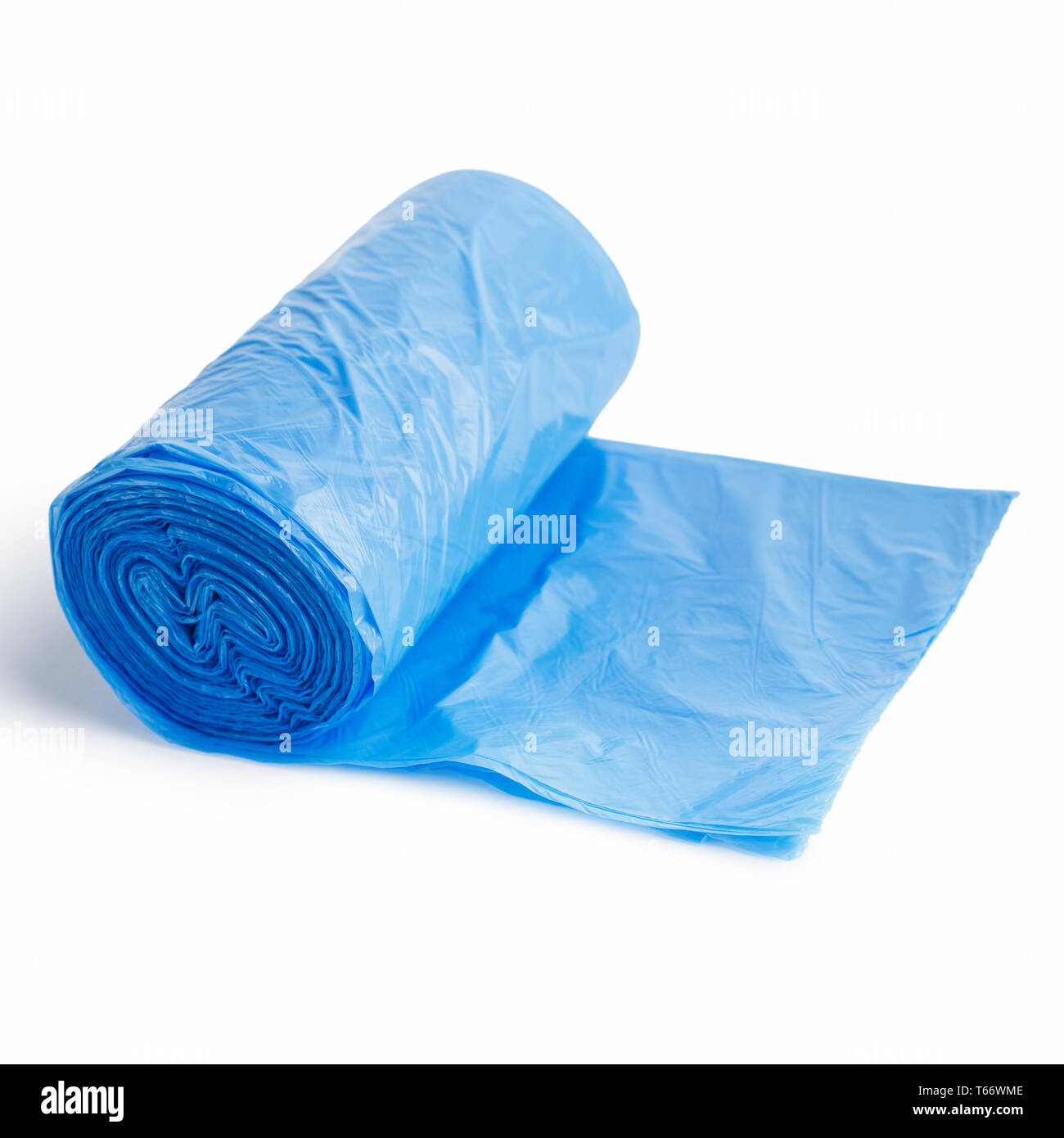 Roll of blue plastic garbage bags on white background, isolated Stock ...